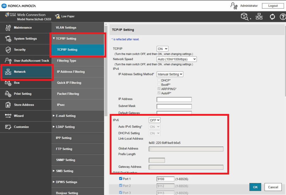 How to Enable or Disable the IPv6 Settings - Konica Minolta+ Assist