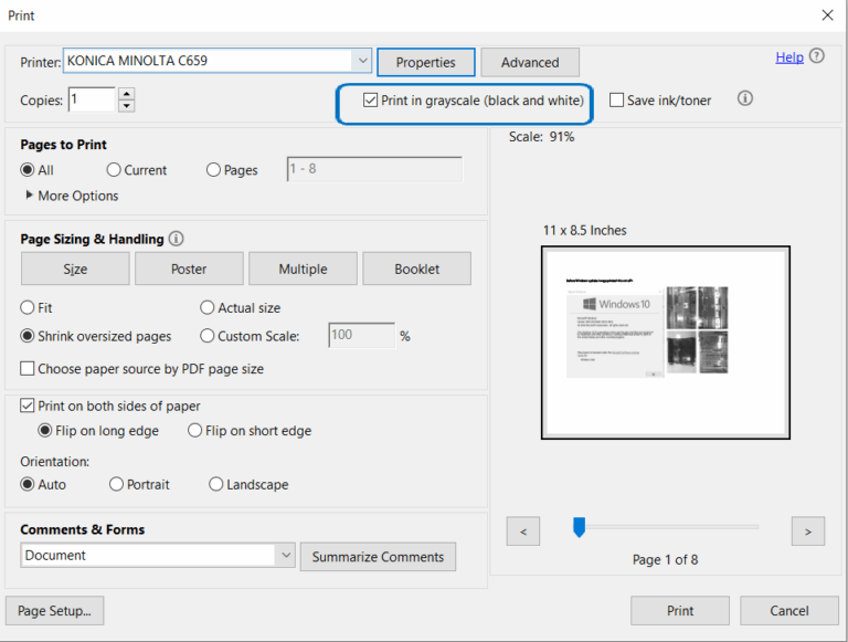 PDF Files only prints in Black and White - Konica Minolta+ Assist