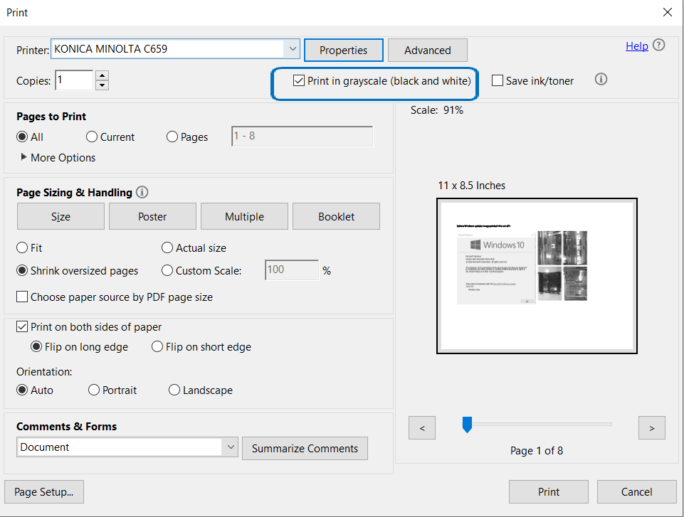 PDF Files only prints in Black and White - Konica Minolta+ Assist