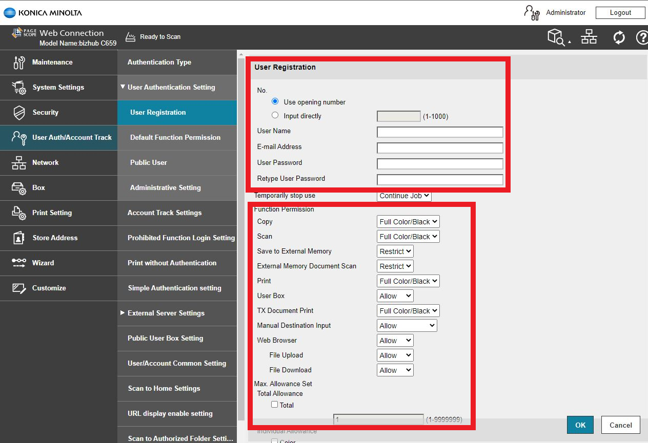 How to enable User Authentication on the machine - Konica Minolta+ Assist