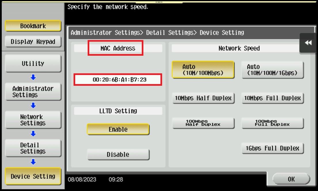 How to get MAC Address from the Konica Minolta Machine - Konica ...