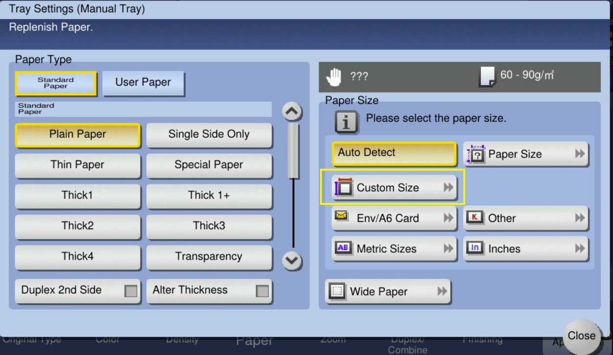 How to print custom paper size on machine - Konica Minolta+ Assist
