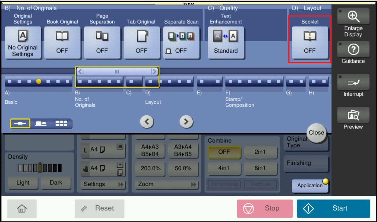 How to setup booklet output of the printed sheets on copying document ...