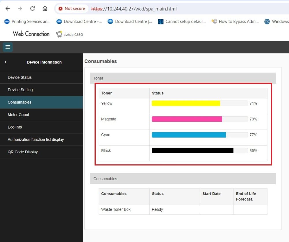 How to check the toner level from Machine and Web Connection - Konica ...