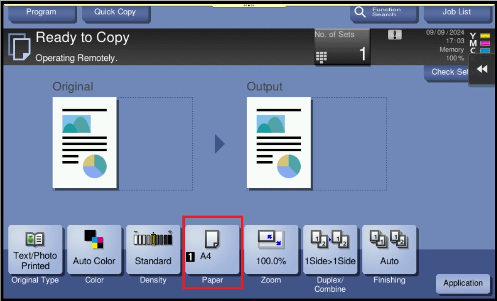 How to change paper type for copying - Konica Minolta+ Assist