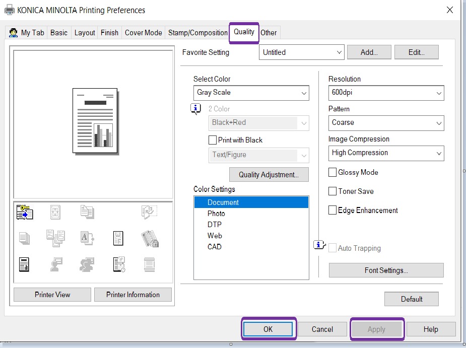 How to set Default Printing as Black and White - Konica Minolta+ Assist