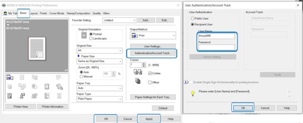 How to Key-in User Authentication/Account Track on the Printer Driver ...