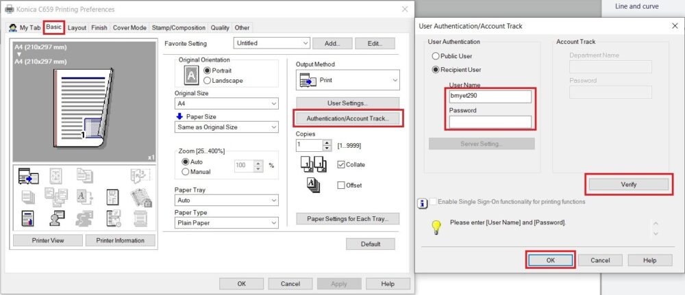 How to Key-in User Authentication/Account Track on Universal Printer ...