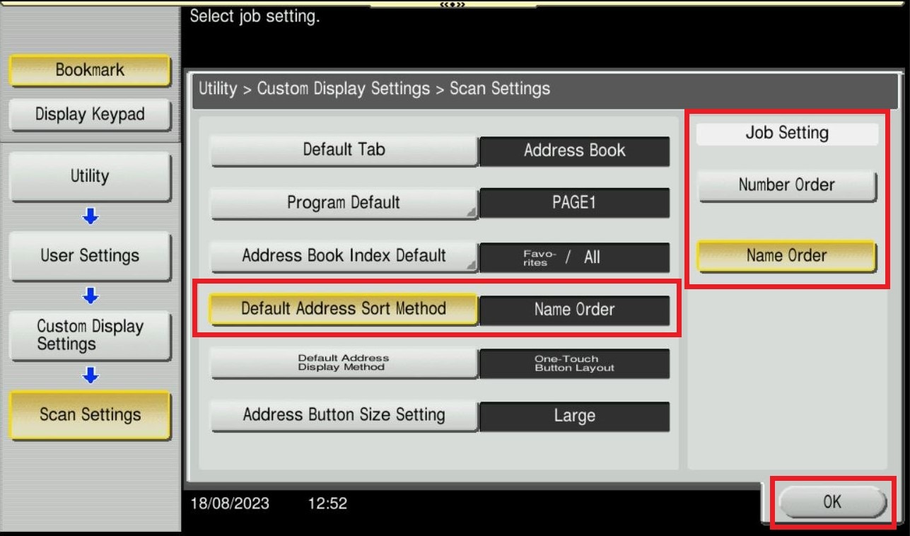 How to set default setting for address book sort mode on Scan Mode ...