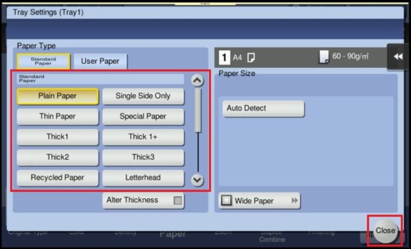 How to change paper type for copying - Konica Minolta+ Assist