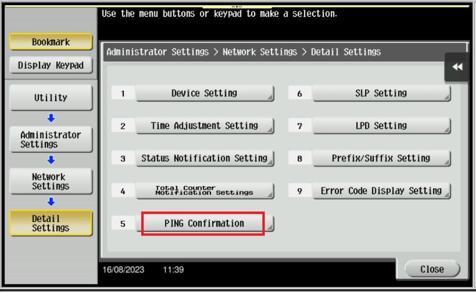 How to make Ping Confirmation at Konica Minolta Machine - Konica ...