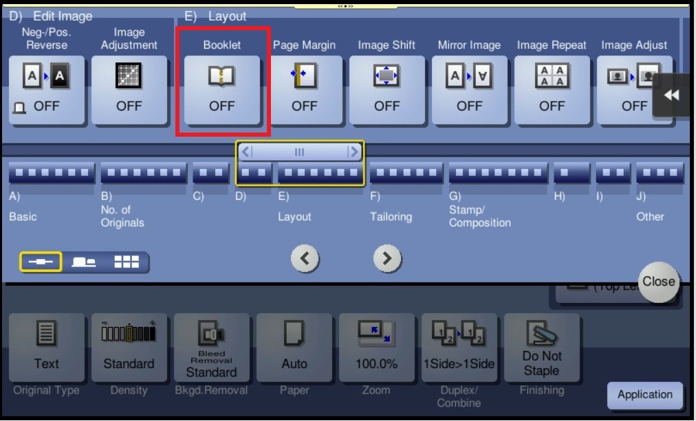 How to setup booklet output of the printed sheets on copying document ...