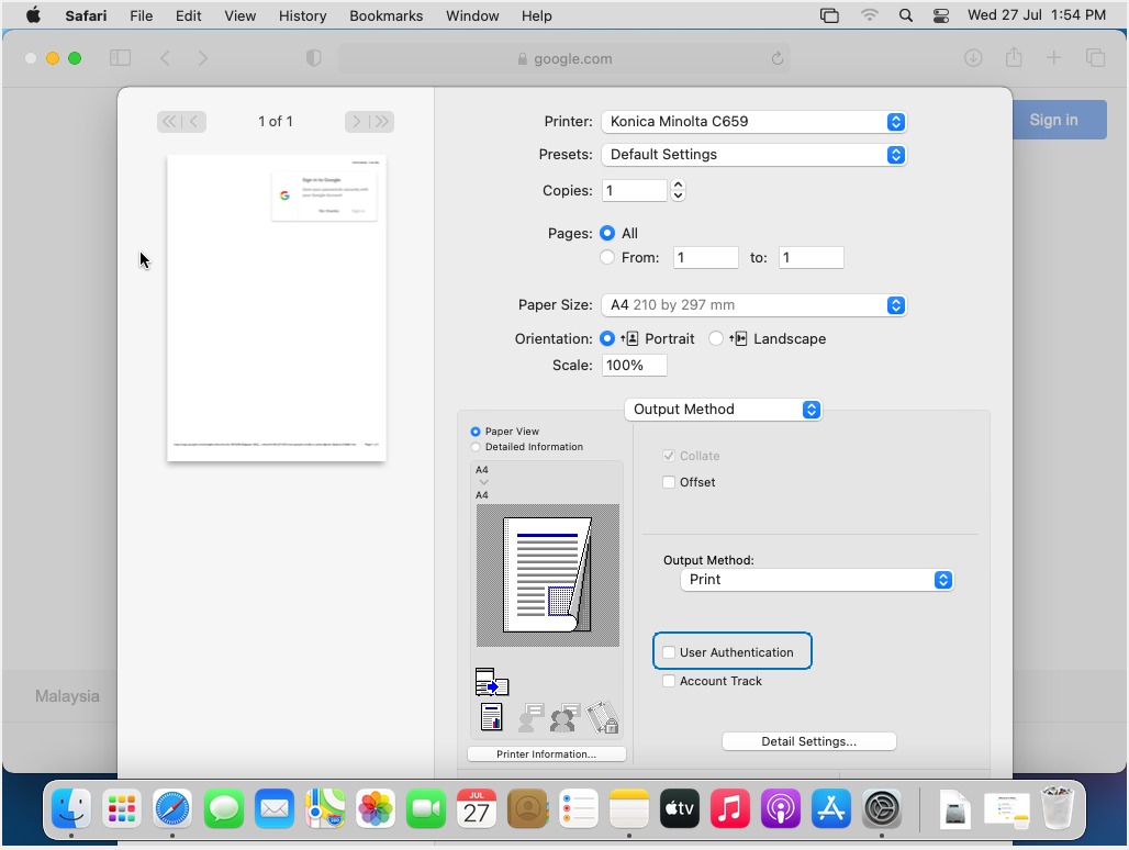 How To Key-in User Authentication/Account Track on Printer Driver for MAC OS - Konica Minolta+ ...