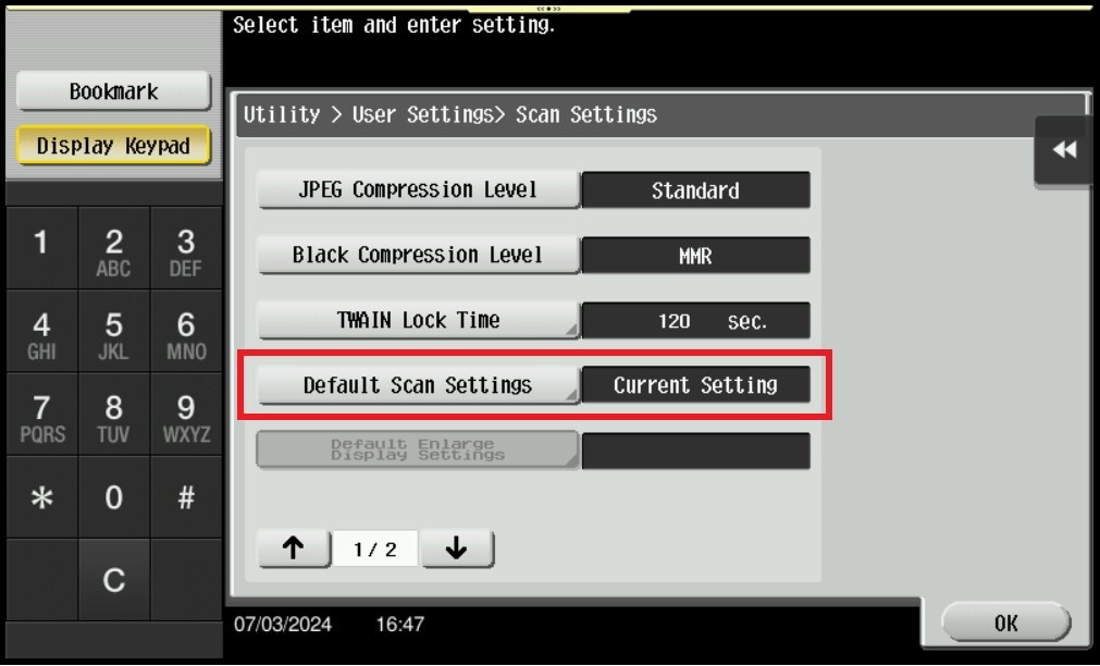 How to set the Default Settings for Scan Option - Konica Minolta+ Assist